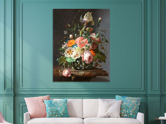 Stilleven met bloemen op een marmeren tafel van Rachel Ruysch aan je ...