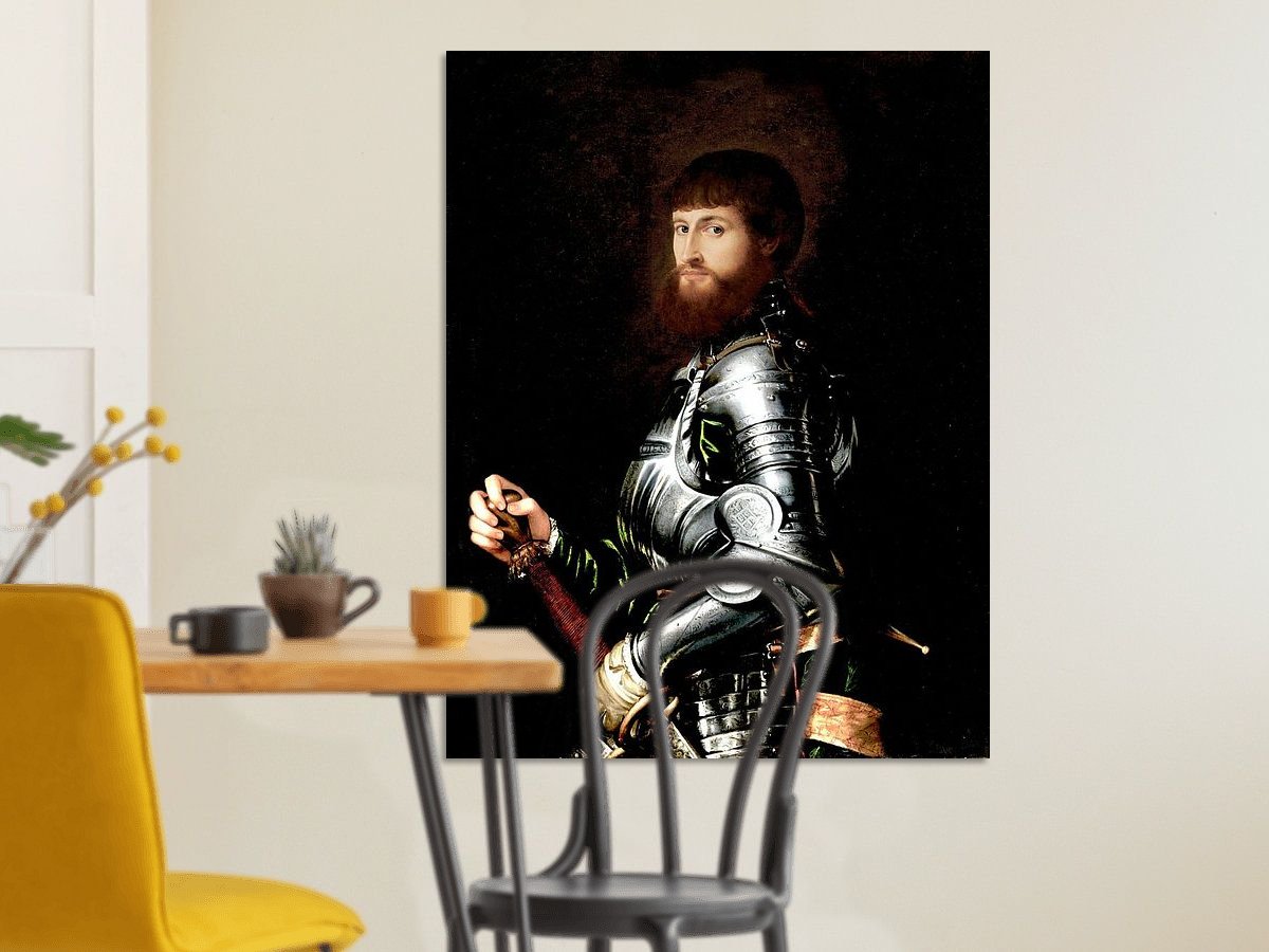 Portret van edelman in harnas aan de muur? - Muurmeesters